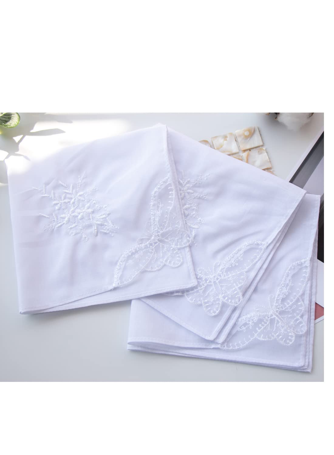 MileyMarla Womens Cotton Handkerchiefs Flower Embroidered Lace Ladies Hankies 6PCS