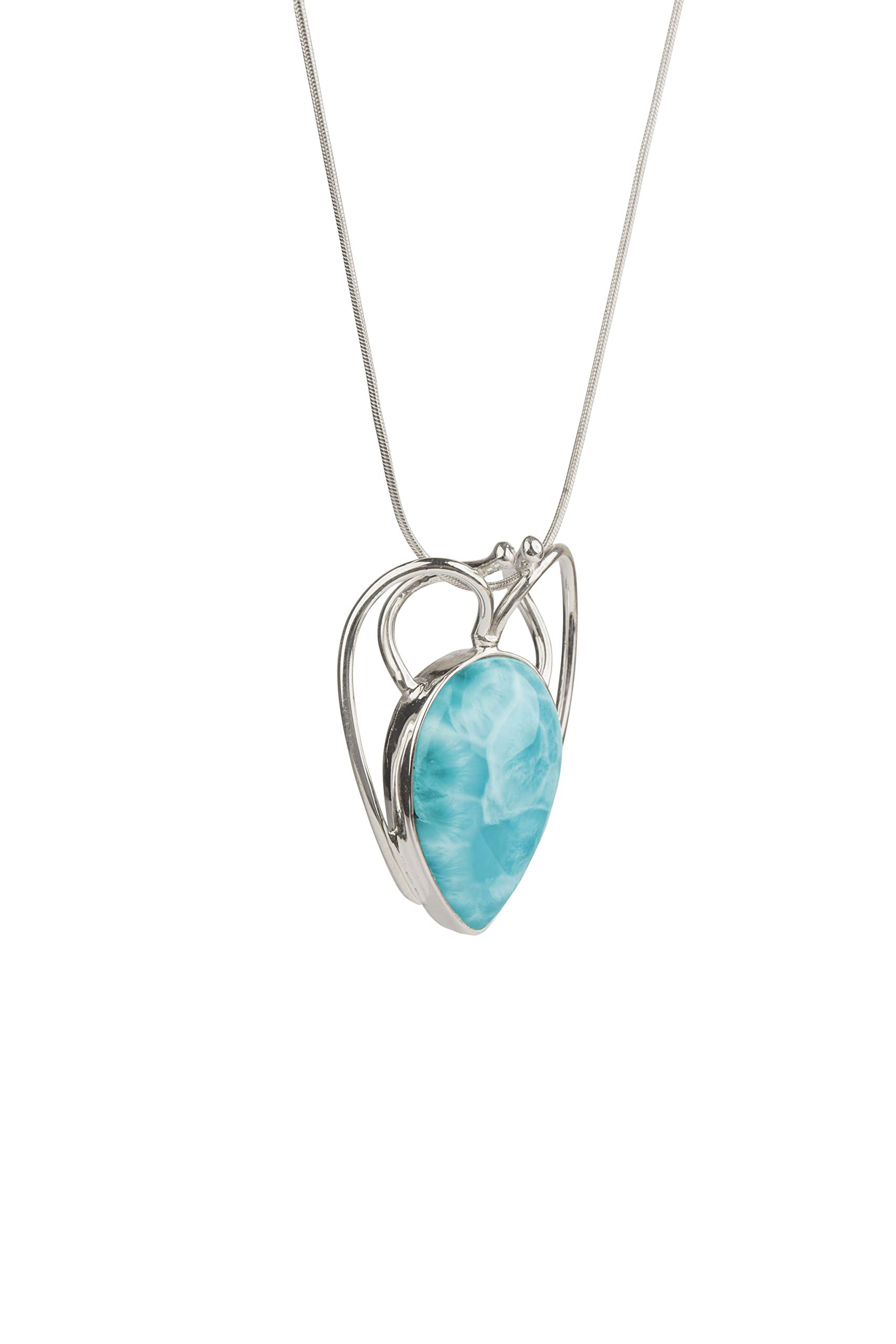 Rock's Rocks Sterling Silver Natural Larimar Teardrop Pendant with 25x18mm Stone, 1-3/8" Long
