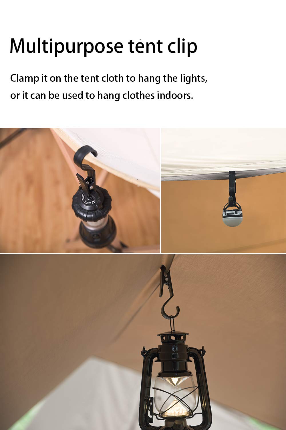 OMUKY Light Hook Multifunctional Tent Canopy Clip Outdoor Camping Equipment Accessories Practical Clothespin 4pcs (Black-4pcs)