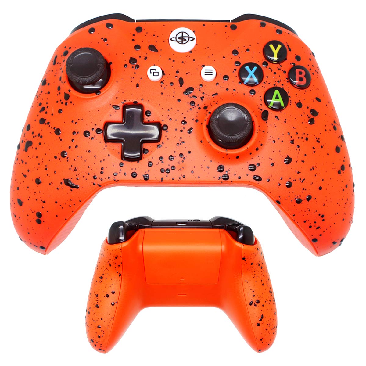Orange 3D Splashing Faceplate Cover Textured Front Housing Shell Case, Back Cover Bottom Case, Non-Slip Back Panels Right Left Rails Rear Handle Grips Mod Kit Replacement for Xbox One S & X Controller
