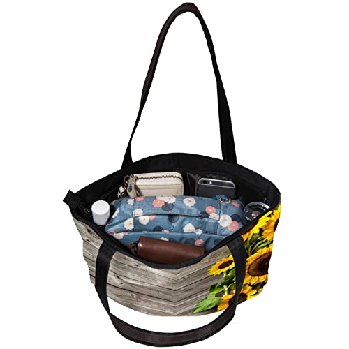 Women's Large Size Canvas Shoulder Bag Hobo Crossbody Handbag Casual Tote, Plank Sunflower