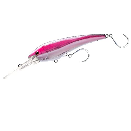 Nomad Design DTX Minnow with Patented Autotune System - Distressed Baitfish Swimming, Hydrospeed Belly Eyelet for Faster Trolling, BKK Diablo 5X Singles 3/0 Hooks, 125 FLT 5, 20ft, Hot Pink Mackerel