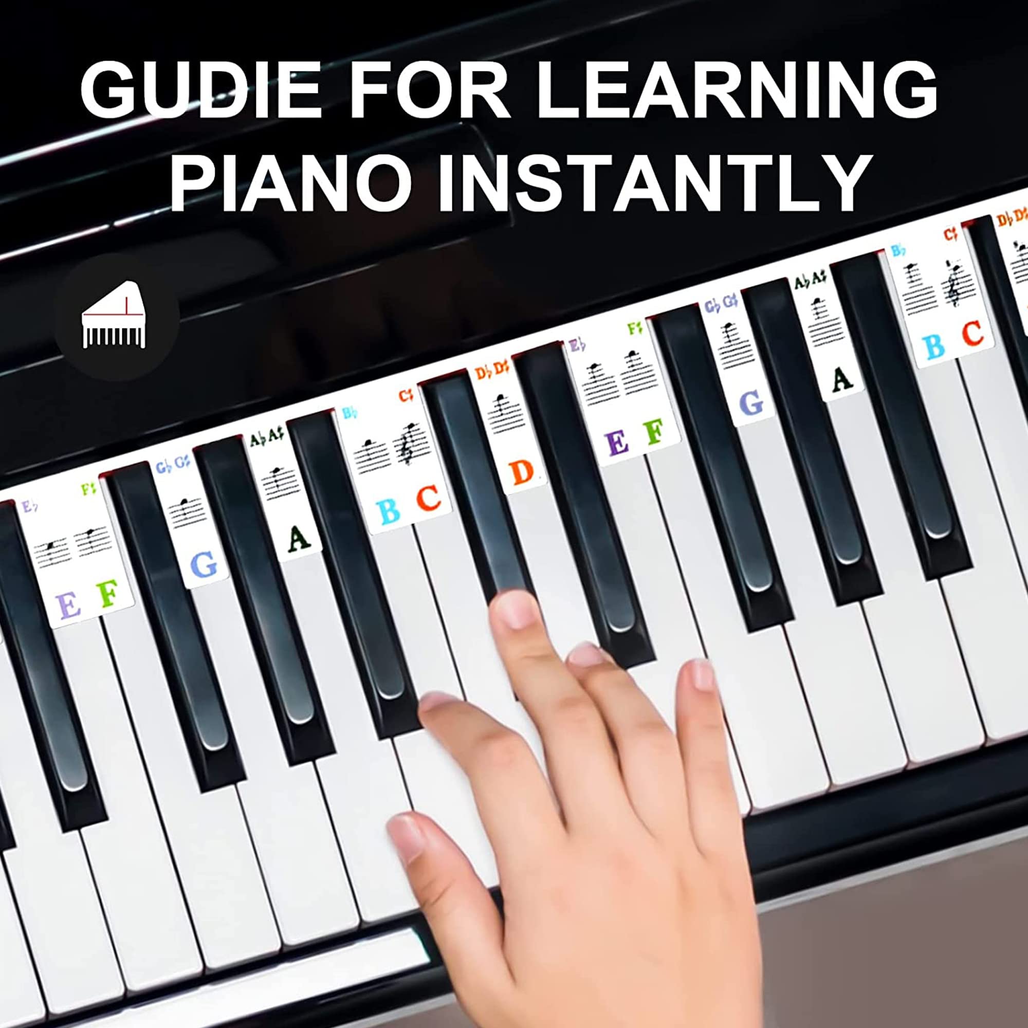 WOJIM - Removable Piano Keyboard Note Labels,Piano Notes Guide & Piano Key Guide,61 Keys Piano keyboard,Say Goodbye to Piano Stickers & Piano Keyboard Stickers (Colorful)