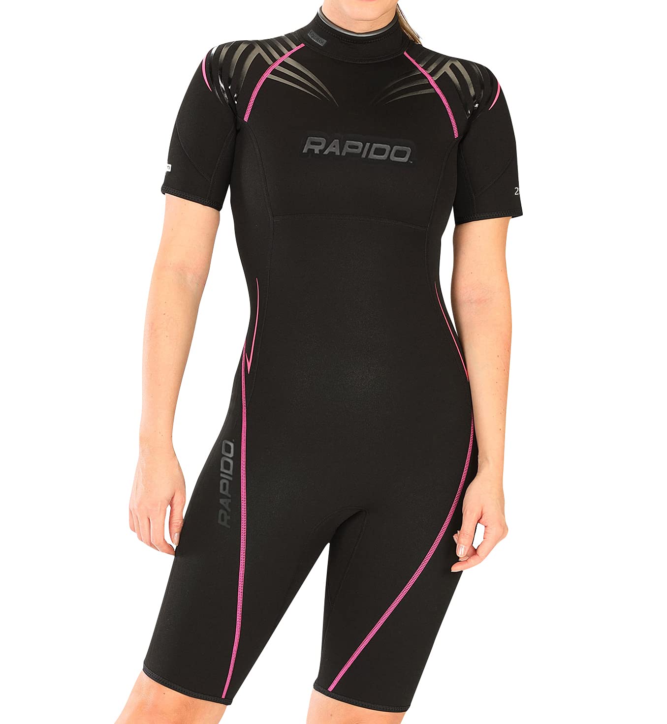 Rapido Boutique Collection Women's Equator Superior Flex Stretch Neoprene Wetsuit Shorty Scuba Snorkeling Surf Suit⦠(Black Pink, Large)