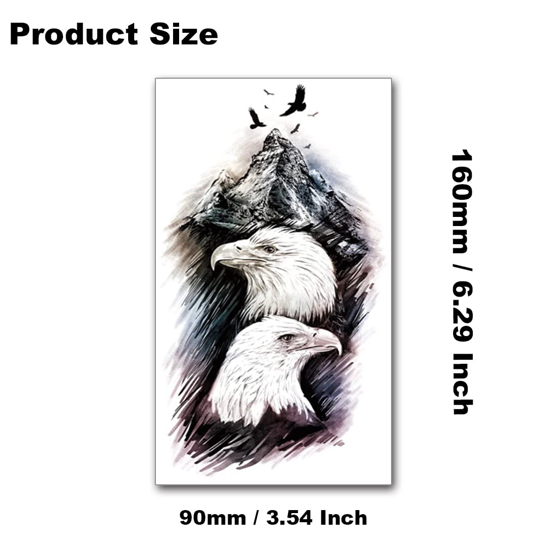 Ooopsiun 12 Large Sheets Eagle Temporary Tattoos For Men Kids, Cool Waterproof Body Fake Tattoo Sticker for Aldult 3D Eagle Large Arm Tattoos