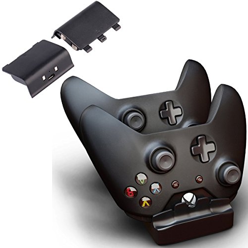 Megadream Dual Xbox One Controllers Charger Kit with USB Docking Cradle & 2x300mAh Rechargeable Battery Pack for Microsoft Xbox One, Xbox One Elite, Xbox One S & Xbox One X