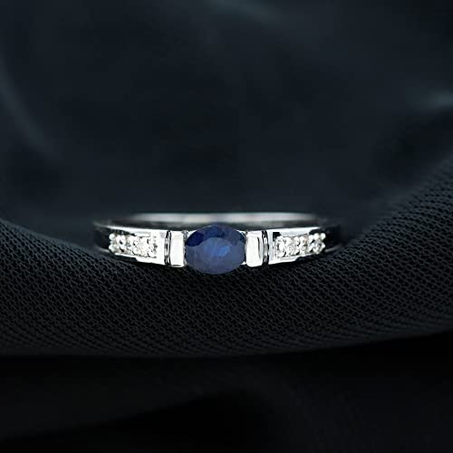 Rosec Jewels Certified Natural Blue Sapphire Solitaire Band Ring for Women, AAA Quality, Sapphire Diamond Band - Ready to Gift, 14K White Gold, Size:US 9.00
