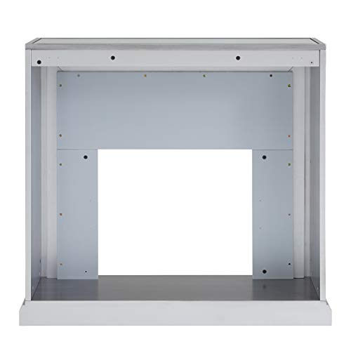 SEI Furniture Trandling Mirrored & Faux Marble Color Changing Electric Fireplace, Antique Silver-White Marble