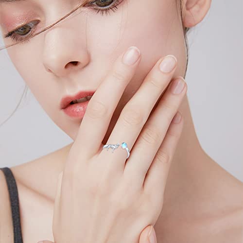 Wolf Ring S925 Sterling Silver Wolf Adjustable Ring Thumb Ring Moonstone Ring Howling Wolf Open Ring Animal Ring Howling Wolf Jewelry for Women Teen Girls 8#