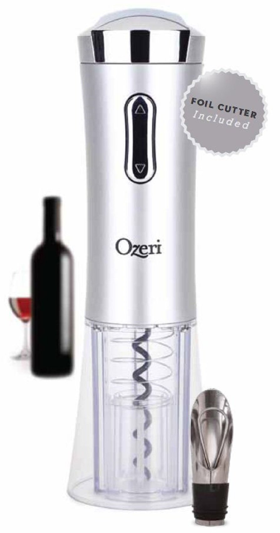 Ozeri Nouveaux II Electric Wine Opener with Foil Cutter, Wine Pourer and Stopper
