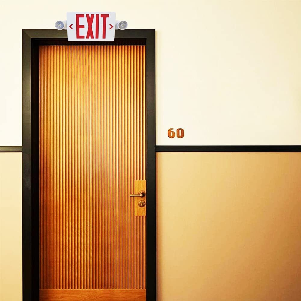 OSTEK Red LED Exit Sign with Emergency Lights，Two LED Adjustable Head Emergency Exit Lights with Battery Backup, Dual LED Lamp ABS Fire Resistance UL-Listed 120-277V