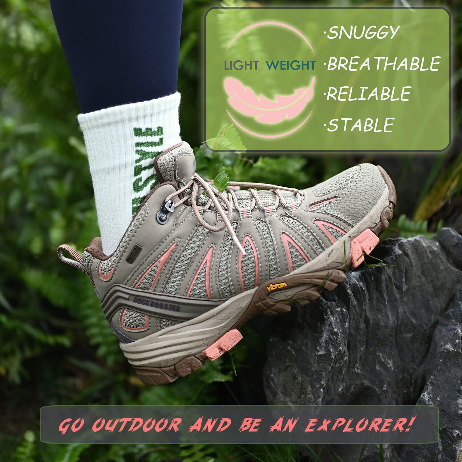 ROCKROOSTER Bedrock Women's Mid Waterproof Hiking Boots Outdoor Breathable Hiking Shoes(OT21066-10)