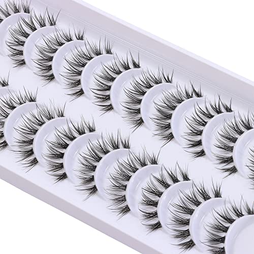 outopen 10 Pairs Clear Band Manga Lashes Natural Look 12MM Anime Lashes Spiky Japanese Korean Asian False Eyelashes Look Like Individual Clusters(Y18|12MM)