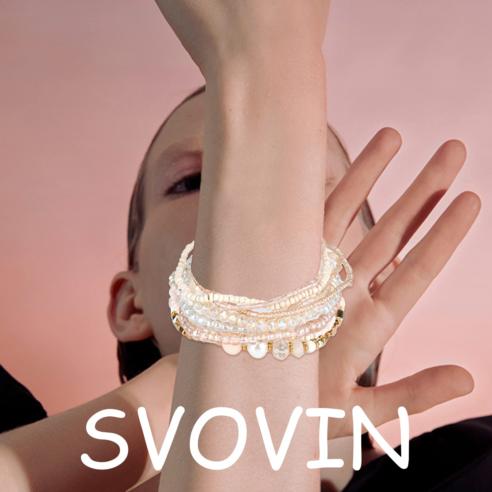 Svovin 1-8 Sets Bohemian Stackable Bead Bracelets for Women Men Stretch Multilayered Bracelet Set Boho Multicolor Jewelry C