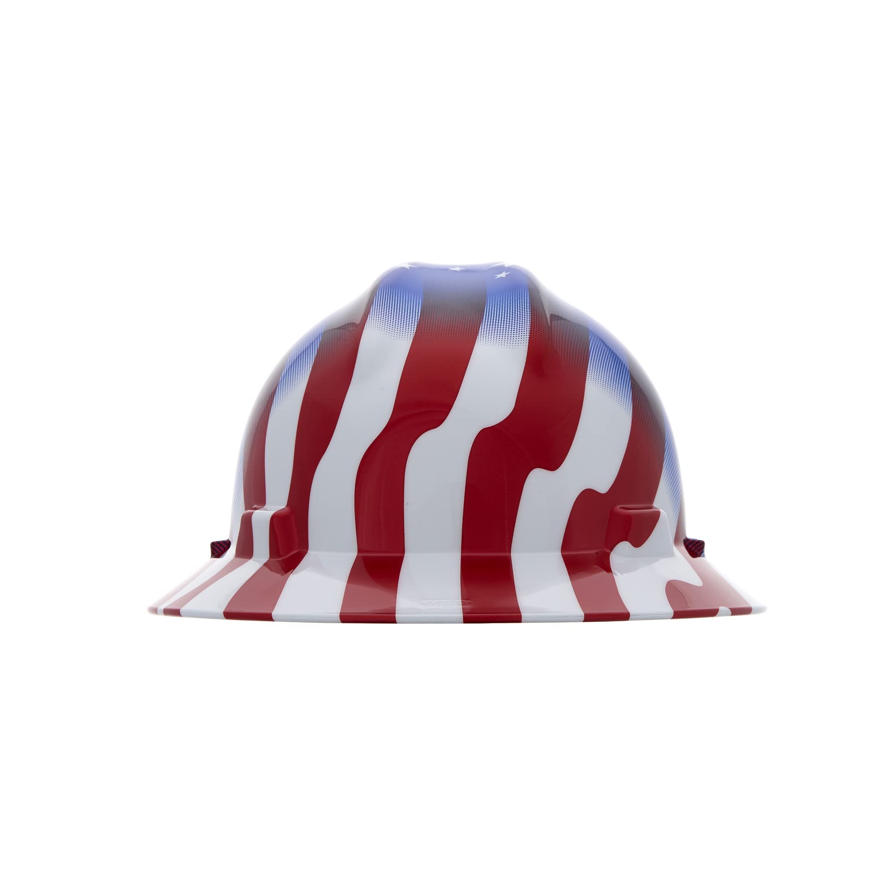 MSA 10071157 Freedom Series V-Gard Full-Brim Hard Hat With Fas-Trac III Ratchet Suspension, Polyethylene Shell, Self Adjusting Crown -Straps Standard Size in Stars & Stripes