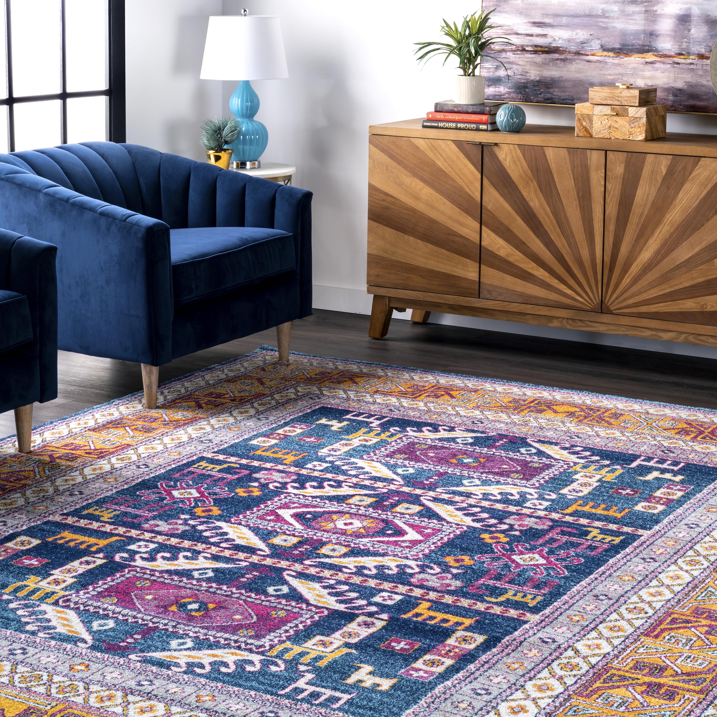 nuLOOM Vintage Lorena Tribal Accent Rug, 2x3, Navy