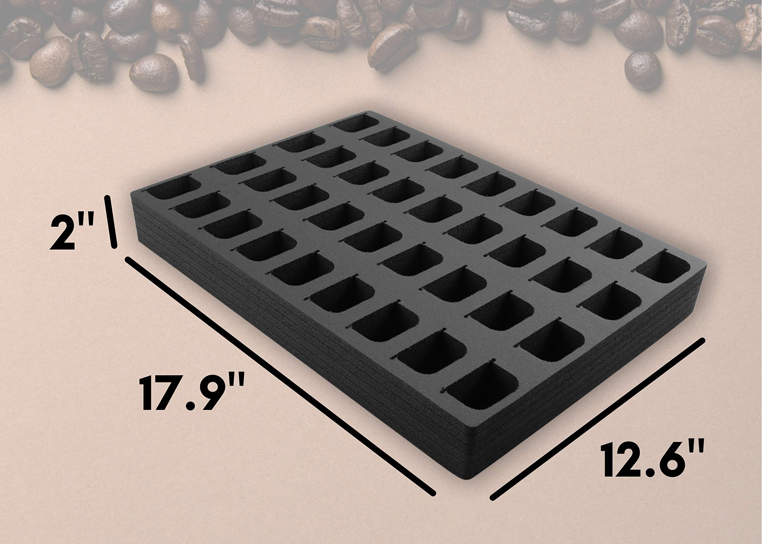 Polar Whale 2 Coffee Espresso Capsule Drawer Organizer Tray Inserts Compatible with Nespresso Vertuo VertuoLine Kitchen Home Office Waterproof Washable Black Foam 36 Compartment 12.6 X 17.9 Inches