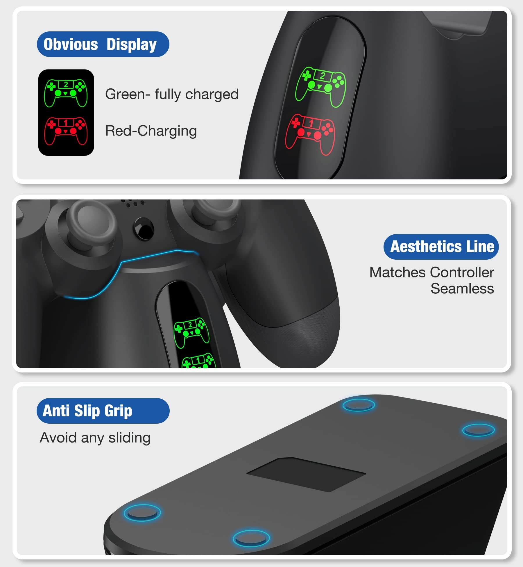 PS4 Controller Charger Charging Station for Playstation 4, PS4 Charger Dock Wireless Remote Charger Compatible with Dualshock 4 Controller, Stable PS4 Charger Dock for Dualshock 4 Controller Charging