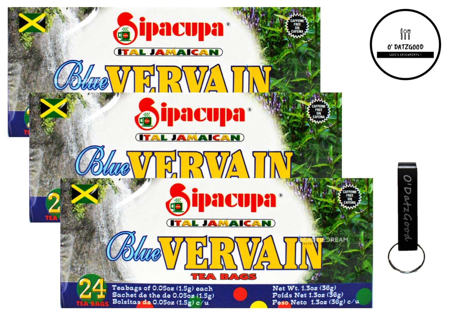 Sipacupa Blue Vervain Tea Bags Pack of 3 Sealed with ODatzGood Keychain Bottle Opener (Pack of 3)