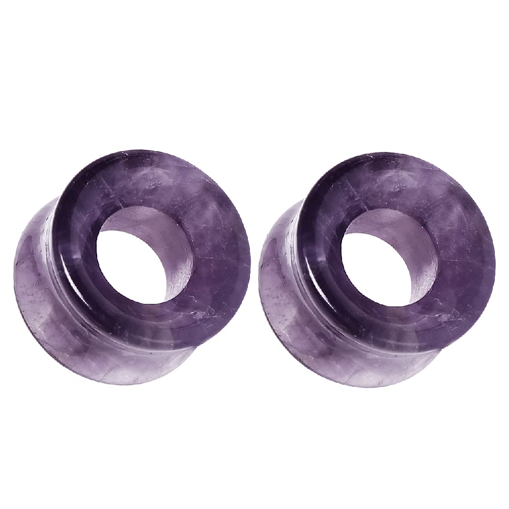 Pierced Owl Natural Purple Amethyst Stone Double Flared Tunnel Plugs, Sold as a Pair (10mm (00GA))