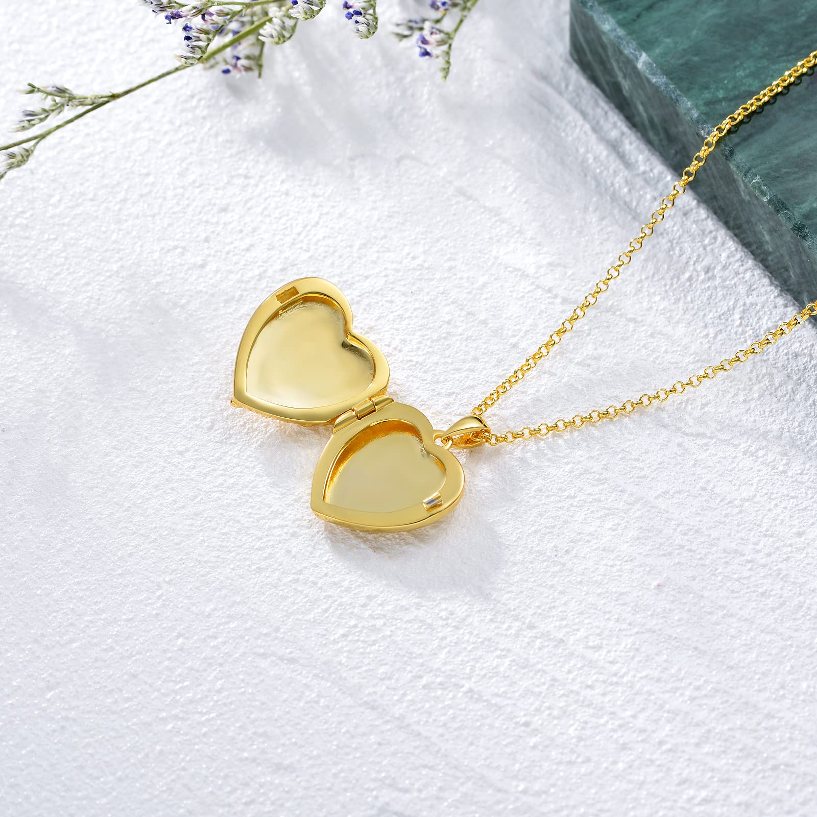 SOULMEET 18k Gold Plated Silver Butterfly Heart Locket Necklace That Holds 2 Picture,20" (Locket only)