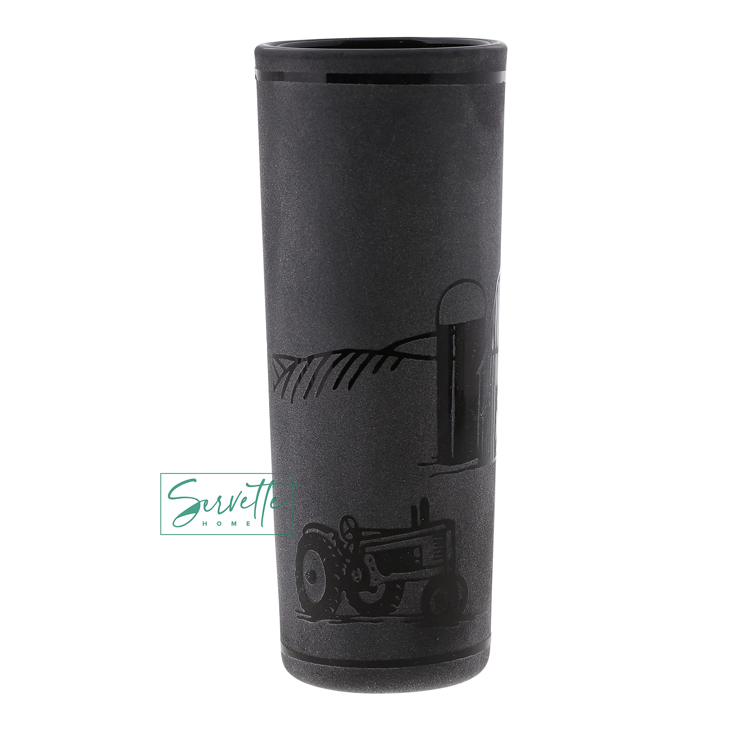 Servette Home 2.5 oz Shooter Glass Shot Glasses with Farm Design - 2 Black