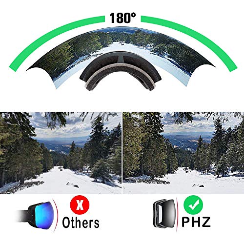 PHZ. Ski Goggles Snowboard Goggles UV 400 Protection Anti Fog Snow Goggles for Men Women Youth
