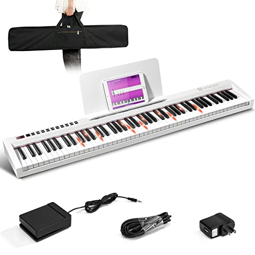 Piano Keyboard 88 Keys, Electric Keyboard Piano for Beginner with APP Learning, Touch Sensitive Keys,Sustain Pedal, Power Supply and Storage Bag, White, by Vangoa