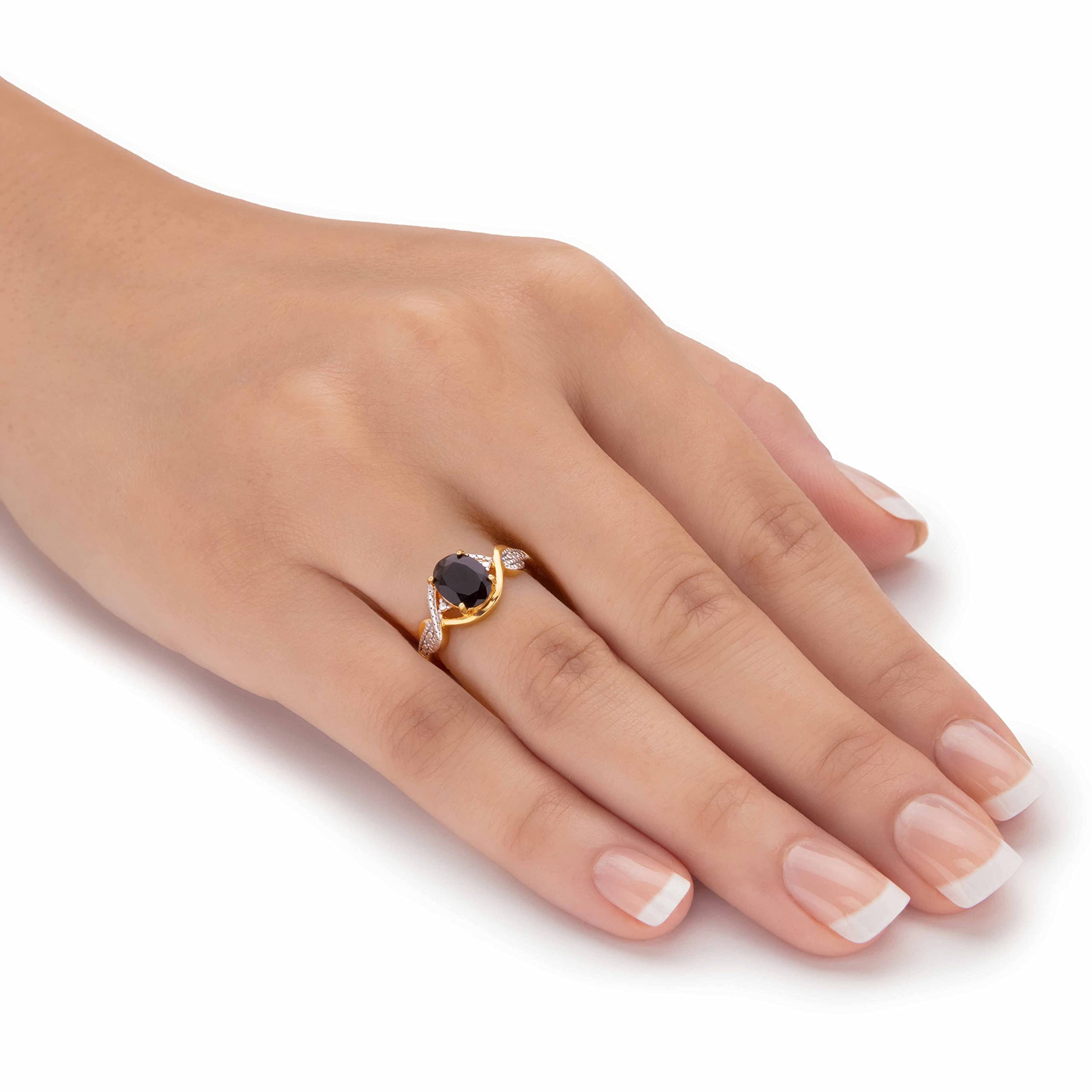 PalmBeach Jewelry Yellow Gold-Plated Sterling Silver Simulated Pink Morganite or Natural Black Onyx and Diamond Accent Crossover Ring Size 10