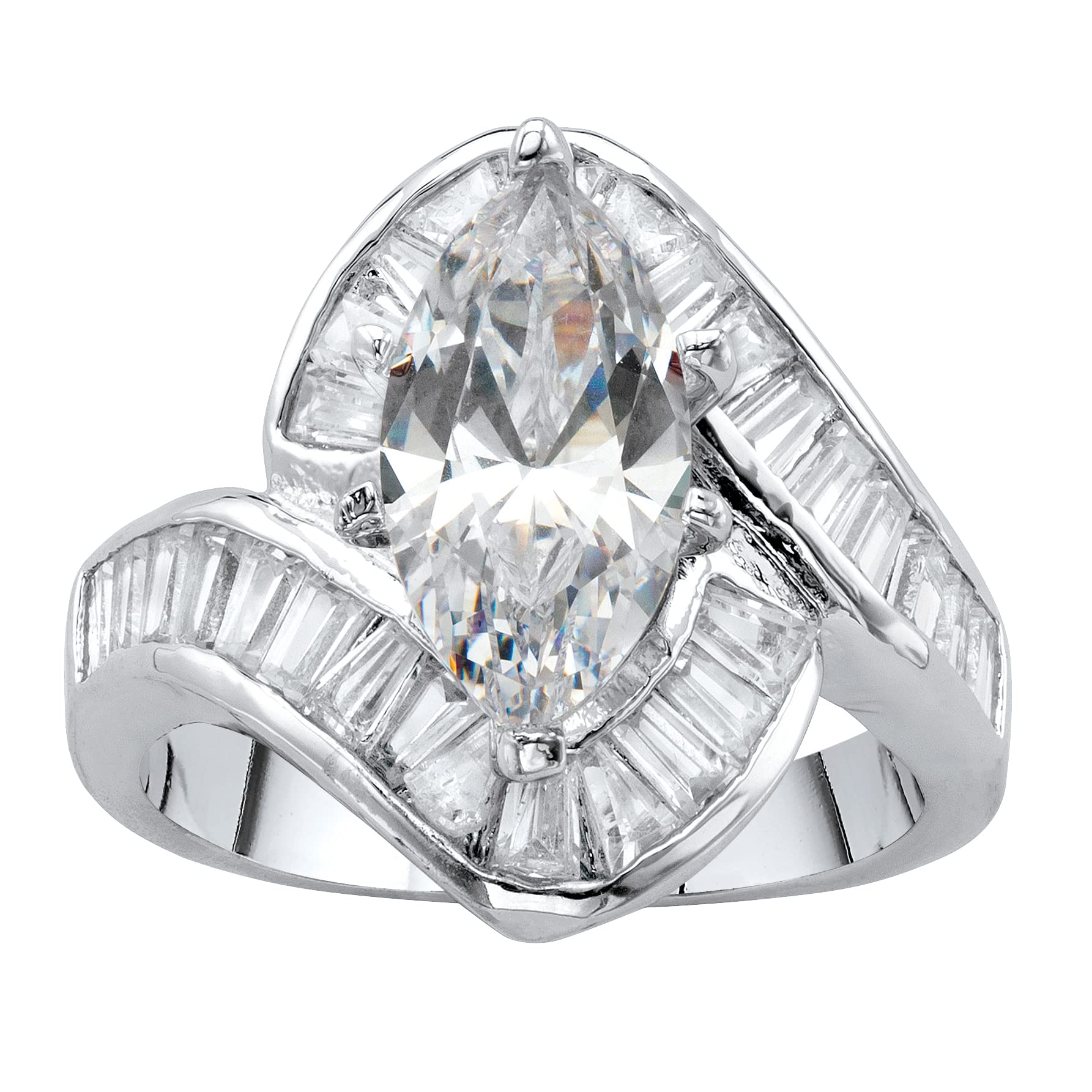 Palm Beach Jewelry Platinum-Plated Marquise Cut Cubic Zirconia Bypass Engagement Ring Sizes 6-10 Size 7