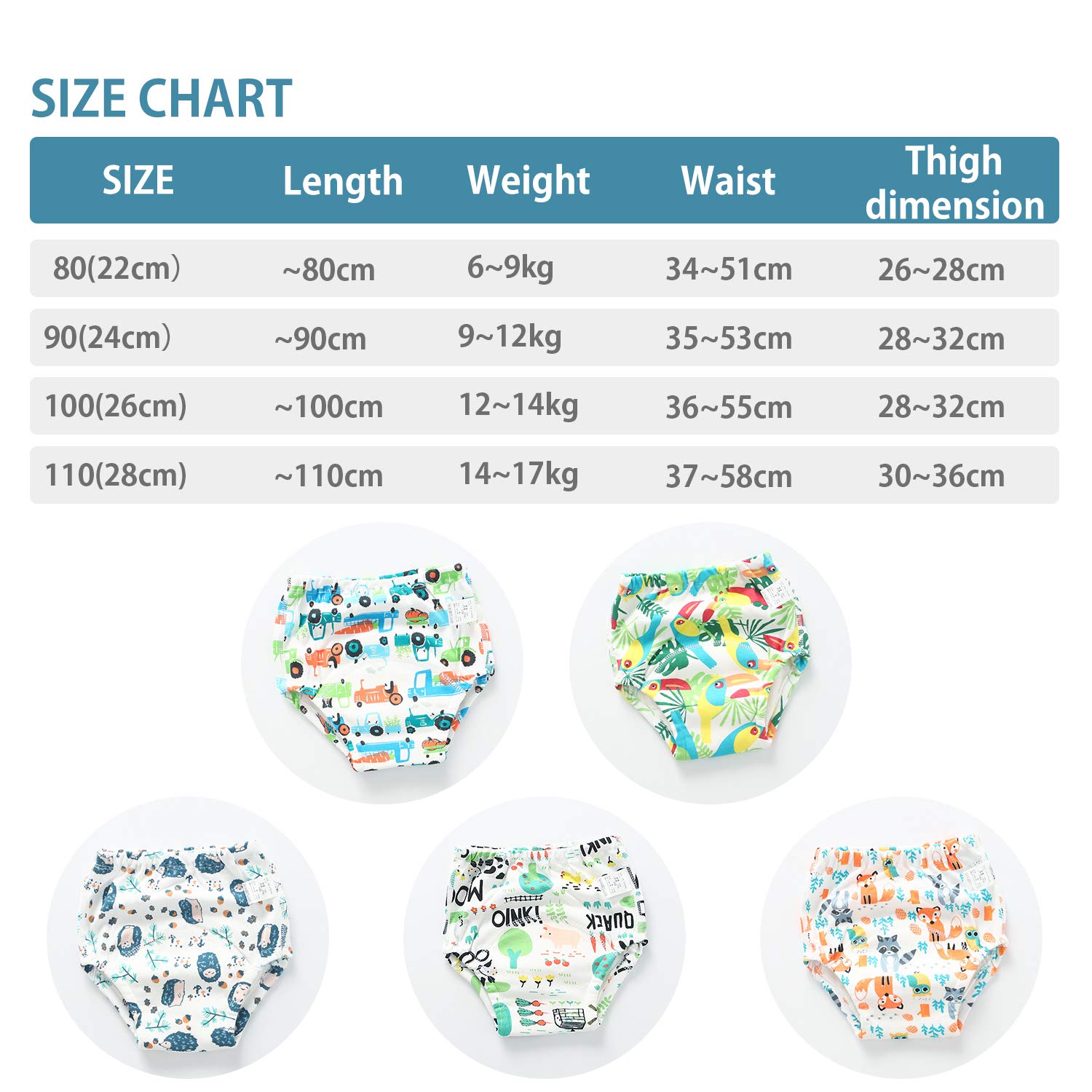 Potty Training Underwear for Boys and Girls,Plastic Waterproof Pants for Baby at Night-6 Pack