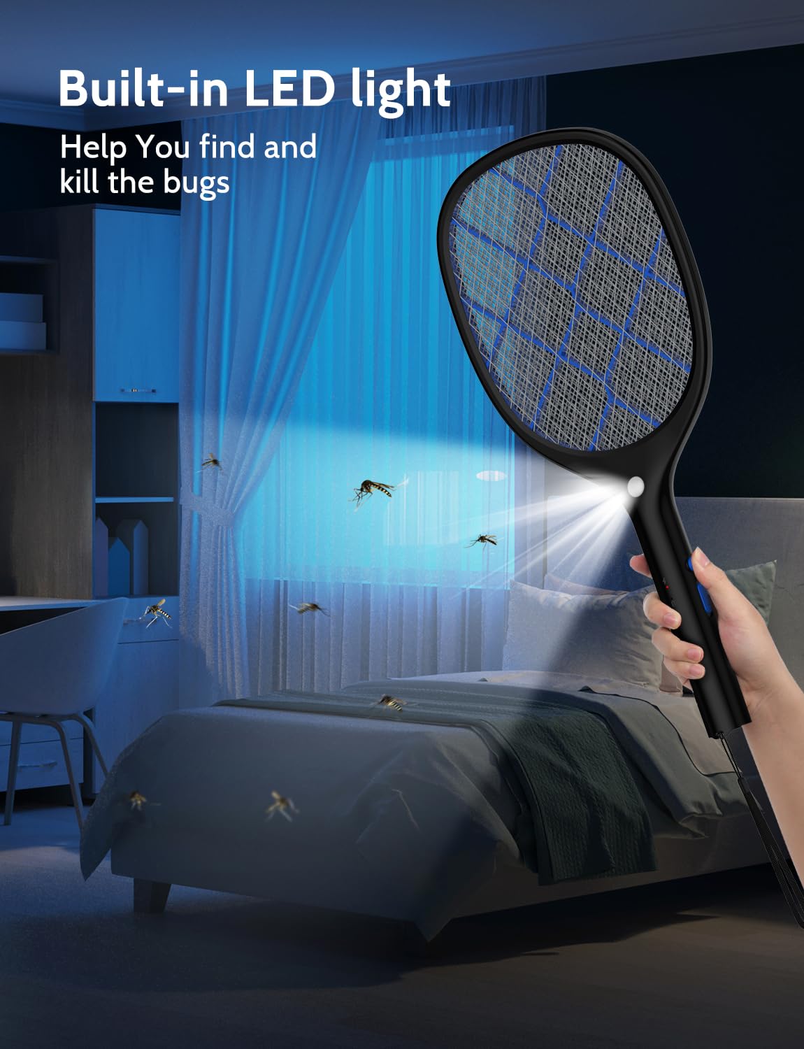 YISSVIC Electric Fly Swatter Bug Zapper Racket Rechargeable Mosquito Killer with LED Light for Indoor Home Office Backyard Patio Camping (Black)