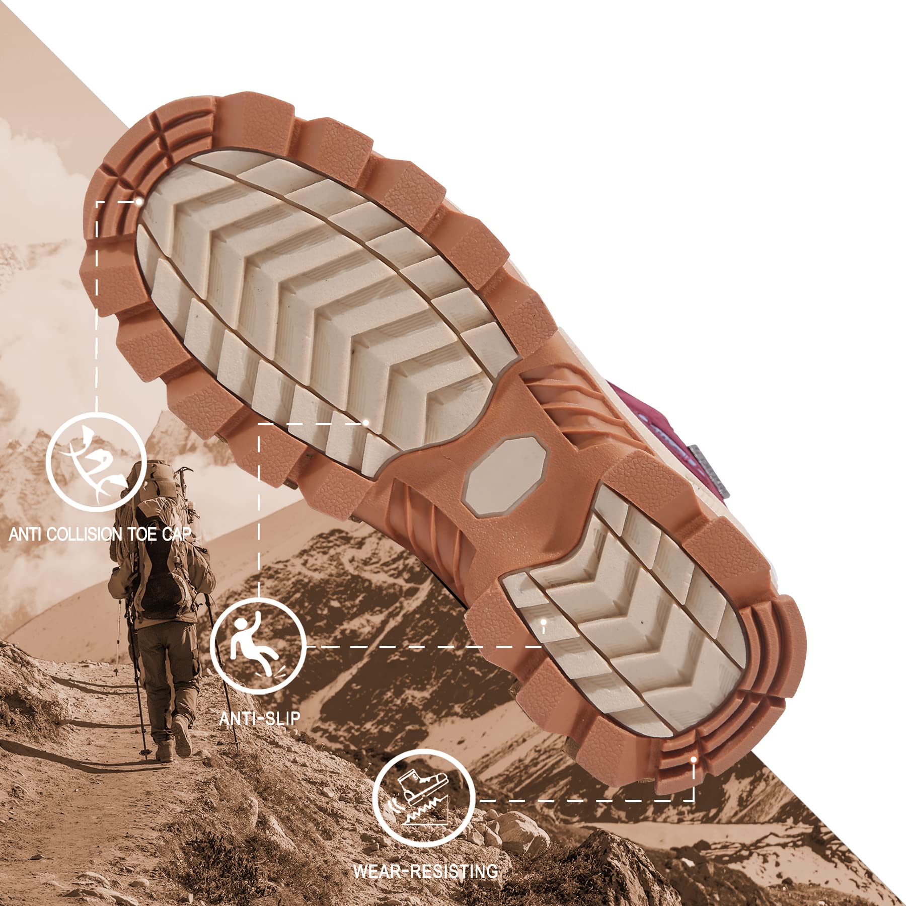 SPUKEP Women Hiking Boots Waterproof Mid Work Shoes Lace Up Suede Leather Walking Trekking Mountain Outdoor