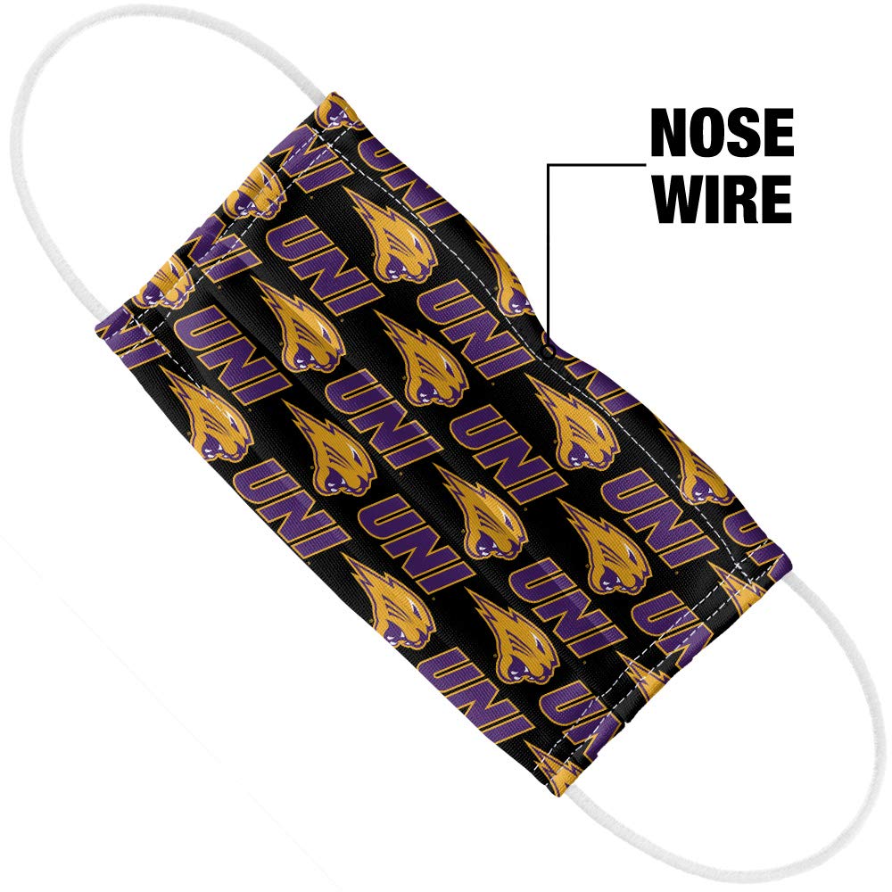 Popfunk University of Northern Iowa Logo Repeat - UNI Panthers Home 1-Ply Reusable Face Mask Covering with Adjustable Nose Wire, Unisex
