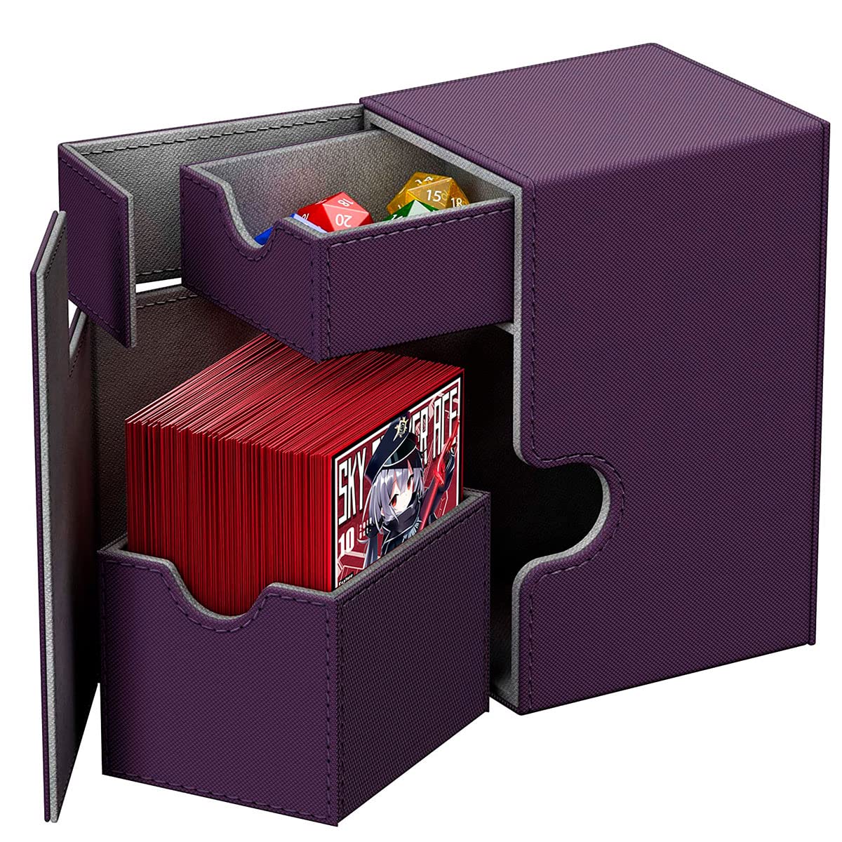 Scimi Deck Box for Trading Card Games, MTG Commander Deck Box Comtains 100 Double Sleeved Cards, Leather Card Storage Case Fits TCG CCG Cards (Purple)