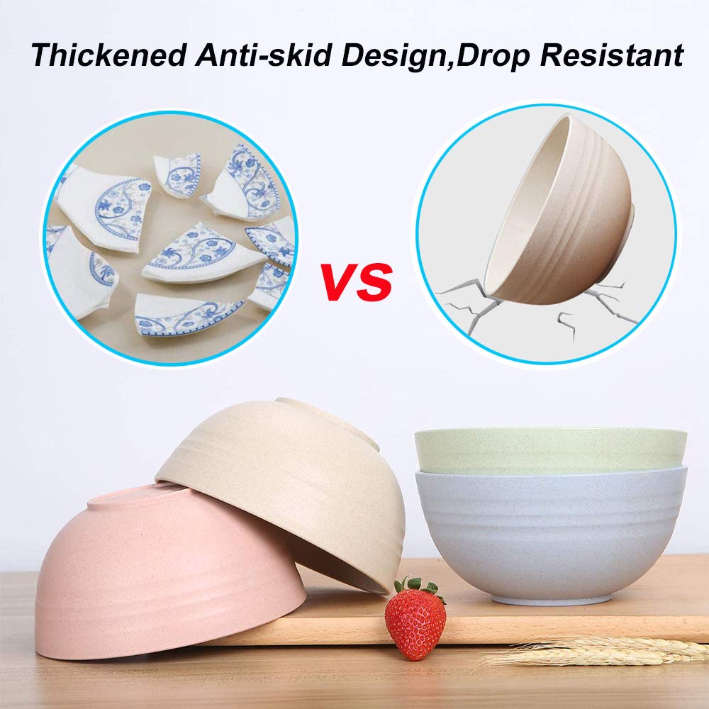 Set of 5 Unbreakable Lightweight Rice Bowl, Premium Wheat Straw Cereal Bowl, Bowl mouth 5.3Inch Soup Bowls, for Cereal, Soup and Fruit, Salad, Noodle, Dishwasher safe (Beige)