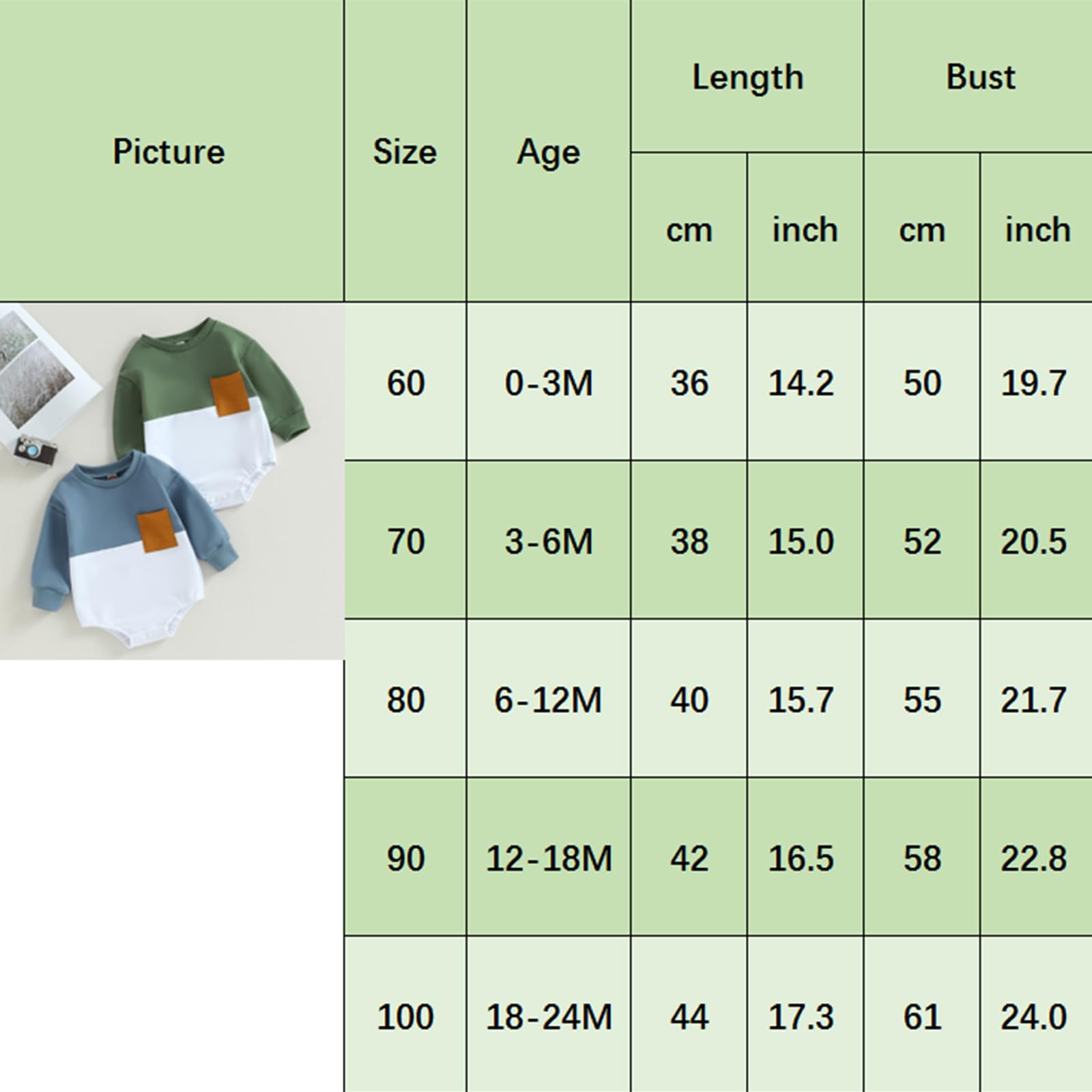 mlpeerw Newborn Boy Romper Outfit Long Sleeve Color Block Oversized Sweatshirt Fall Winter Infant Baby Bubble Onesie Clothes(Green, 6-12 Months)