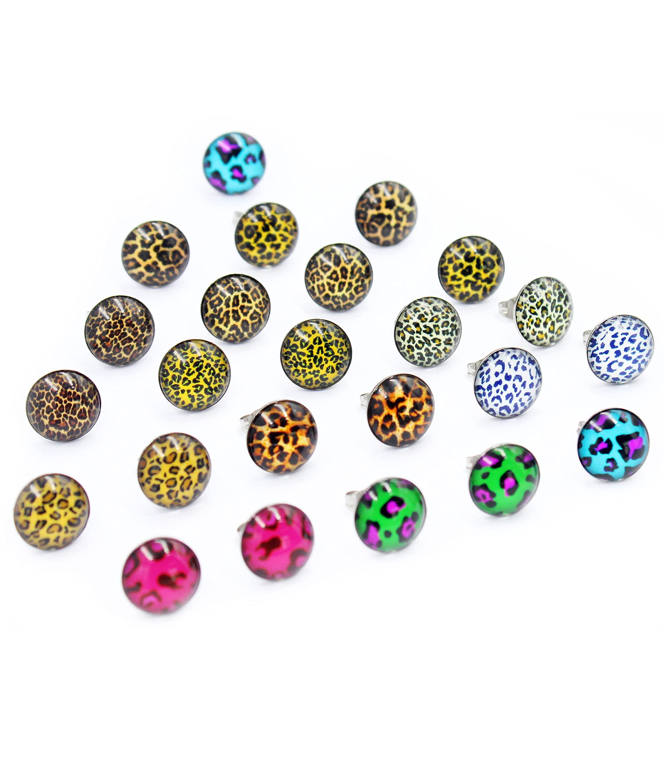 ONEP Cheetah Earrings Women's Leopard Print Stainless Steel Stud Earring (12 Pairs)