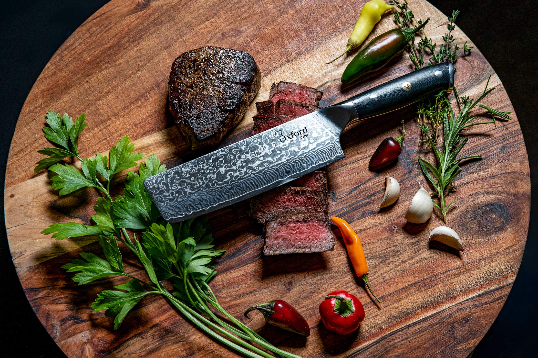 Oxford CHEF Nakiri Chef Knife 6.5 Inch - Damascus Japanese VG10 Super Steel 67 Layer High Carbon Stainless Steel