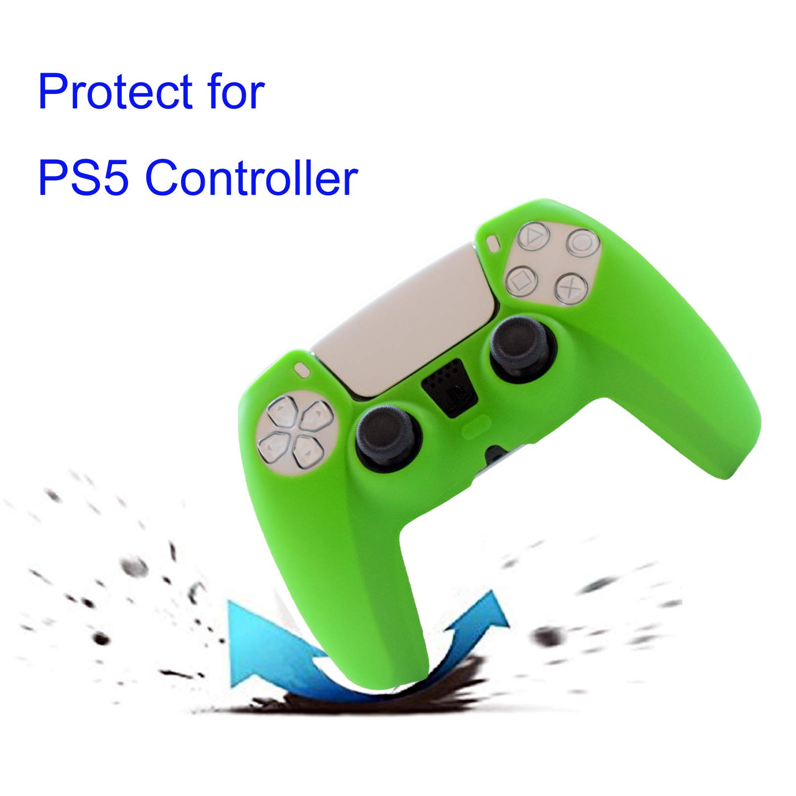 PS5 Controller Skin,Hikfly Silicone Cover for PS5 Grips PlayStation 5 Controller Cover Protector Sleeve Kits Video Games with FPS Pro Thumb Grips Caps(Green)