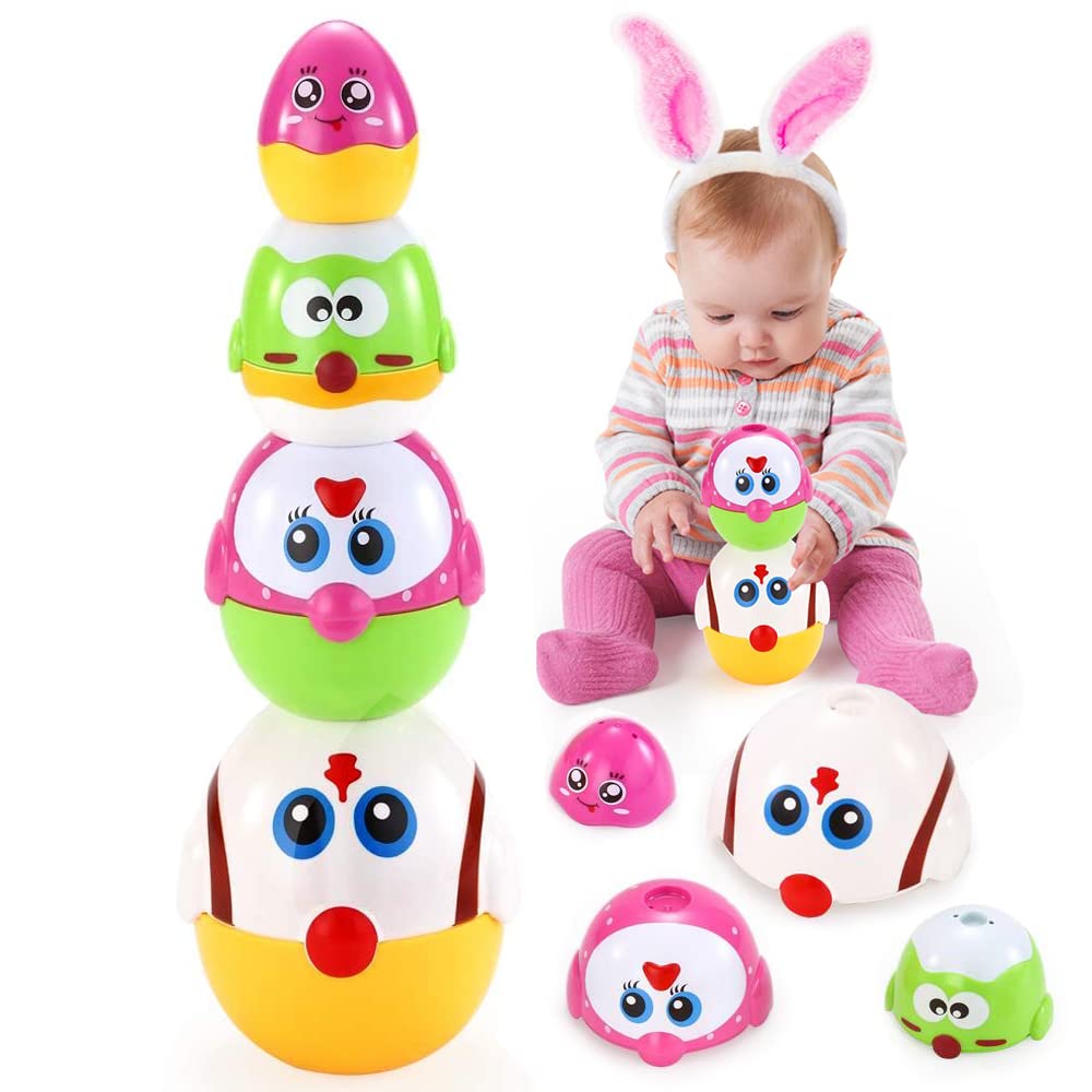 VATOS Easter Basket Stuffers, Plastic Nesting Easter Eggs Stacking Toy, Matching & Sorting Learning Toys for 18 Months+ Baby Toddlers