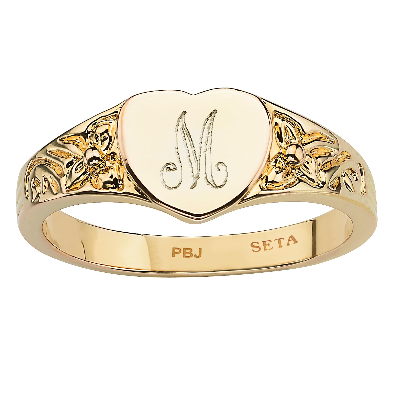PalmBeach Jewelry Gold-Plated or Sterling Silver Personalized Heart Shaped Initial Signet Ring Size 9