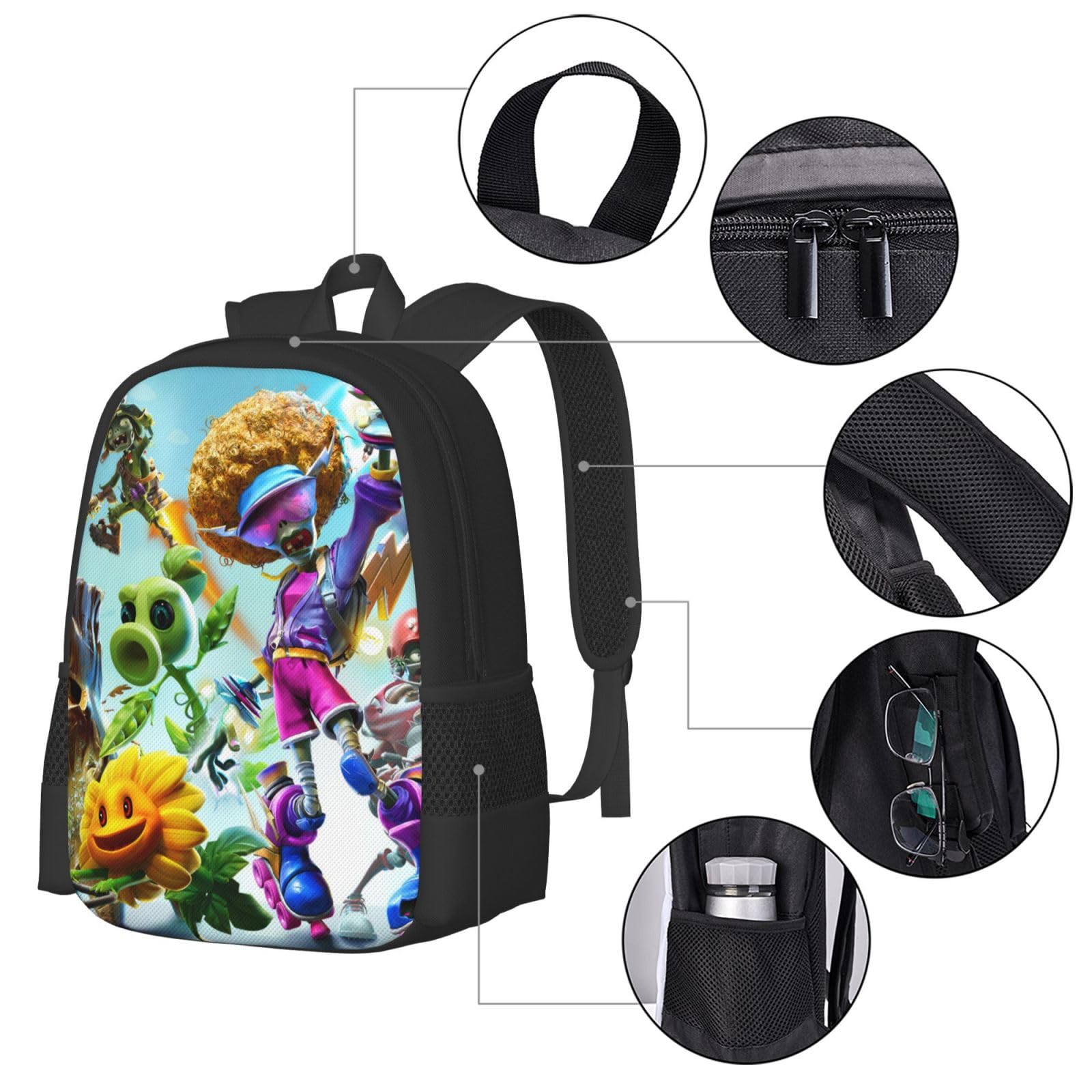 RACEK Plants Game Backpack Cartoon Laptop Backpacks Travel Zombies Daypack Adjustable Straps Bags