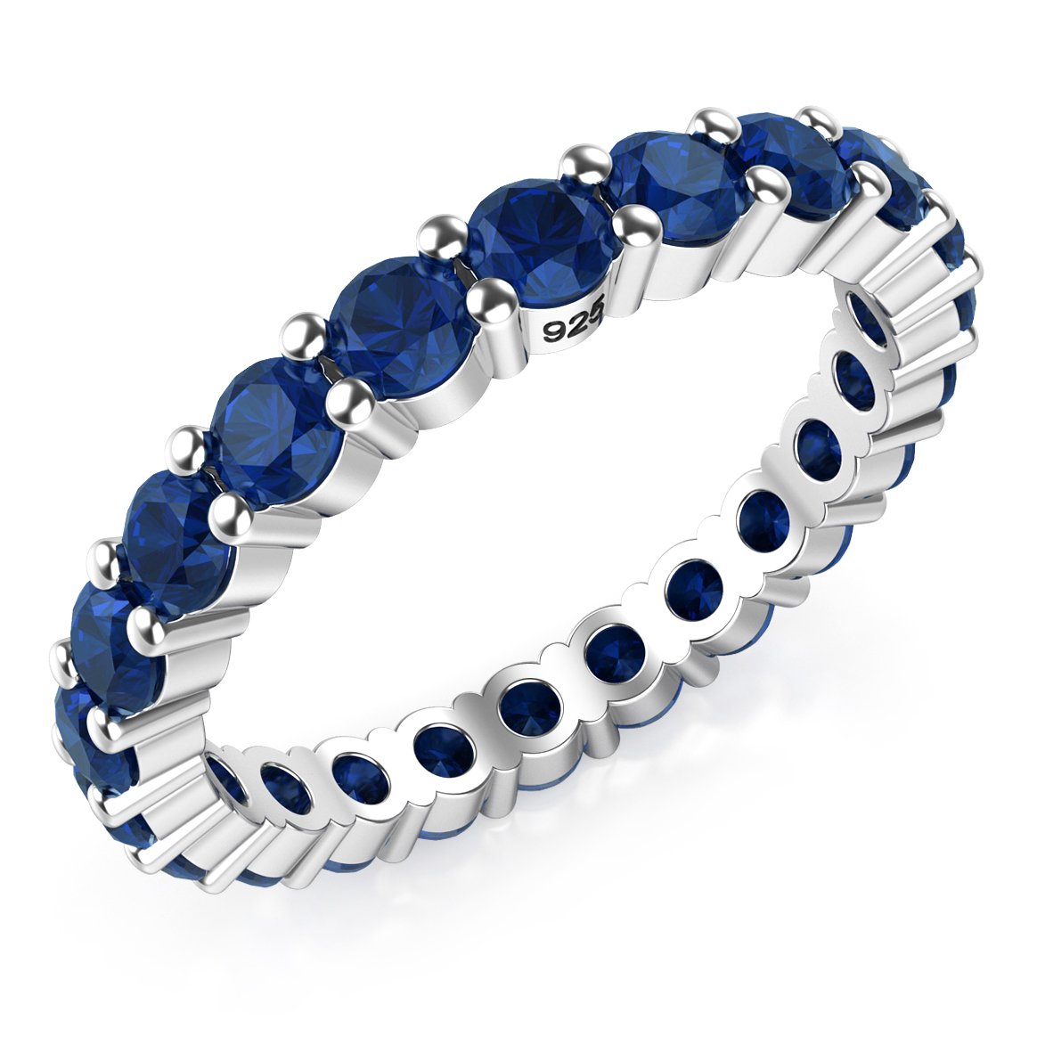 Metal Factory Sz (4) 3.50MM Sterling Silver 925 Blue CZ Eternity Engagement Wedding Band Ring