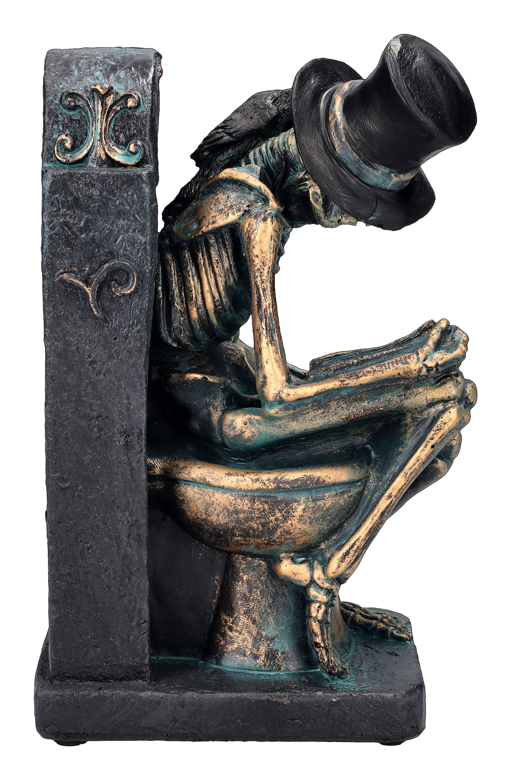 Pacific Giftware RIP Bronze Finish Skeleton Reading on Toilet Tombstone Bathroom Office Decor 8” Tall