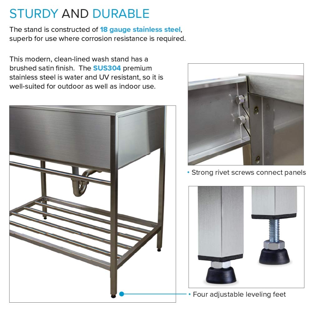 Transolid TFH-3622-SS 36 in. x 22 in. x 34.3 in. Stainless Steel Laundry Sink with Wash Stand in Brushed Satin