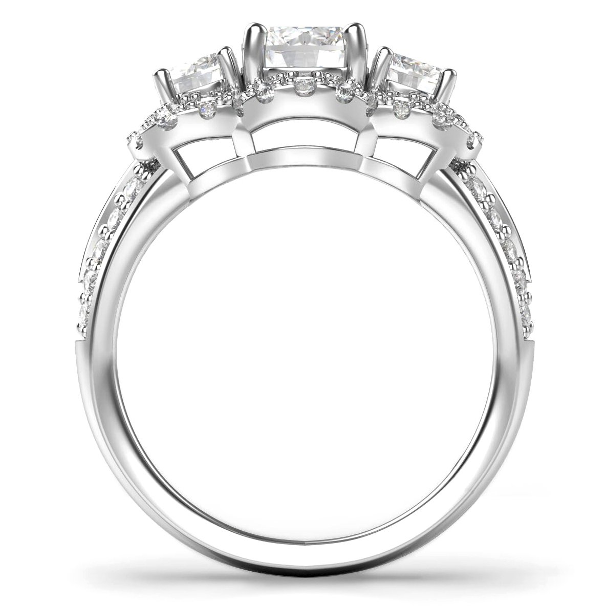 Metal Factory Sz 11 Sterling Silver 925 3 Stone CZ Cubic Zirconia Halo Engagement Ring