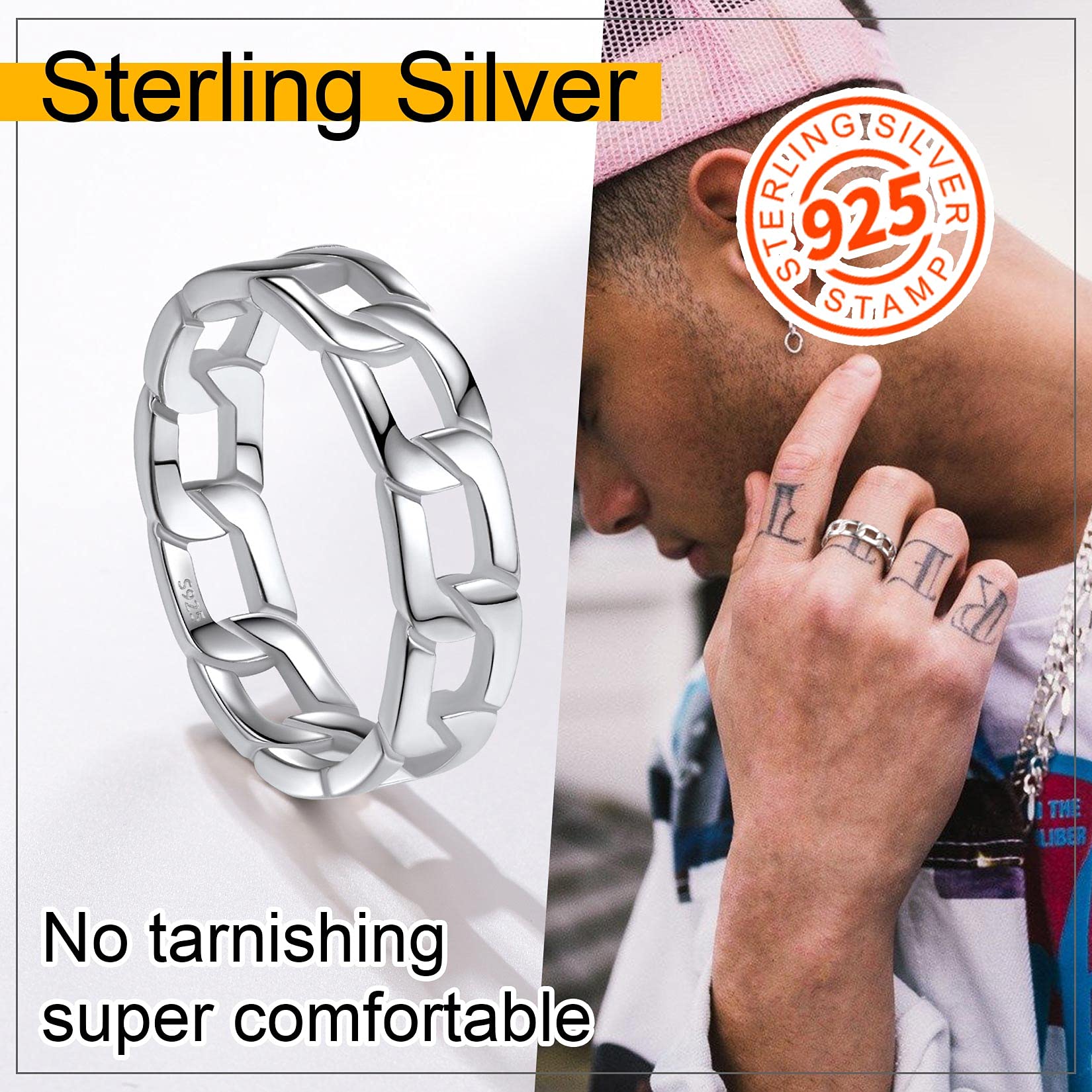 Silver Cuban Link Ring Women Size 6 Buckle Rings Sterling Silver Chain Rings