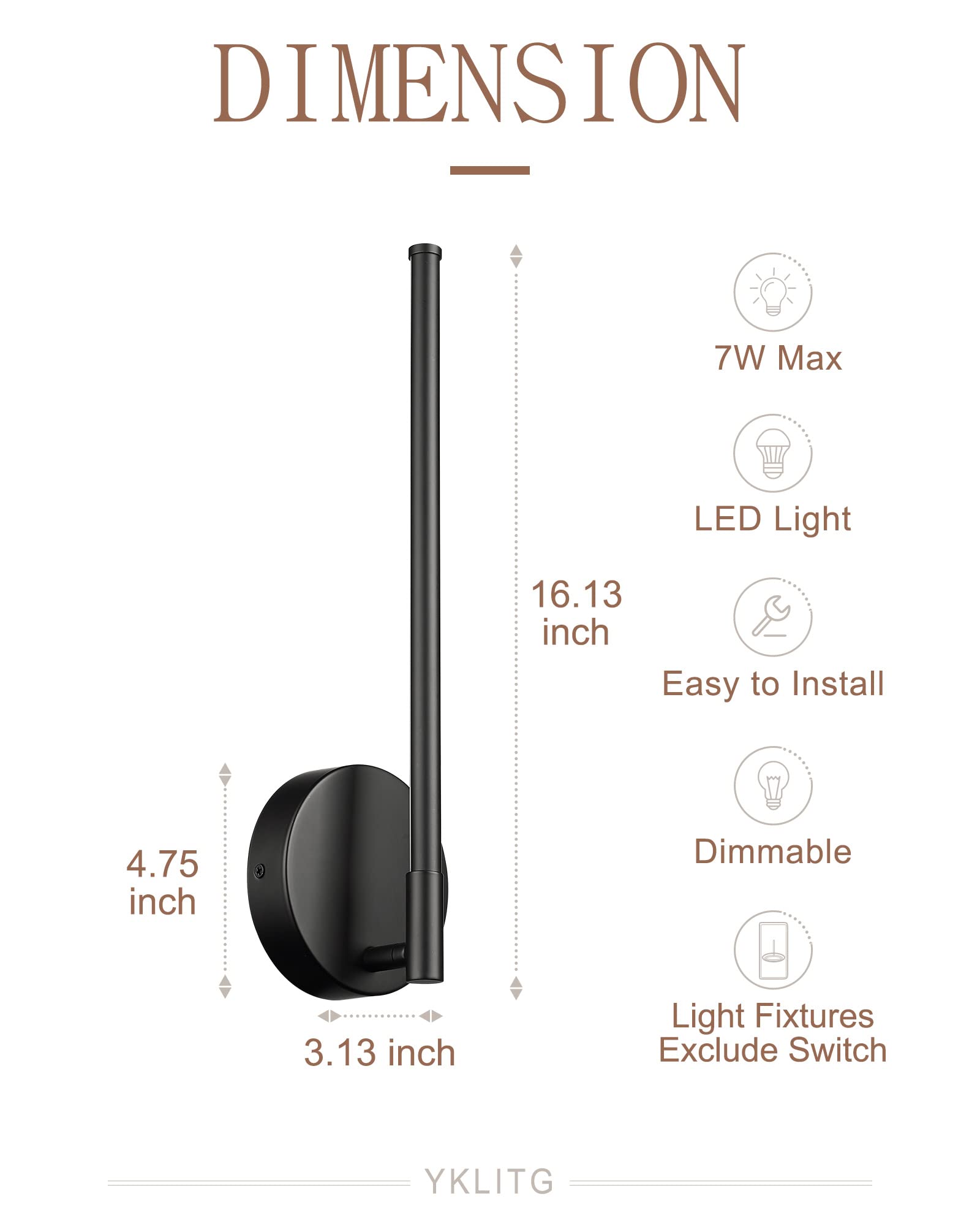 YKLITG 2 Pack Bathroom Light Fixtures, 16.13 inch Black Dimmable LED Modern Vanity Light, Bathroom Light Fixtures Over Mirror, Bathroom, Hallway, Bedroom, 3000K, BD014-LED-BK