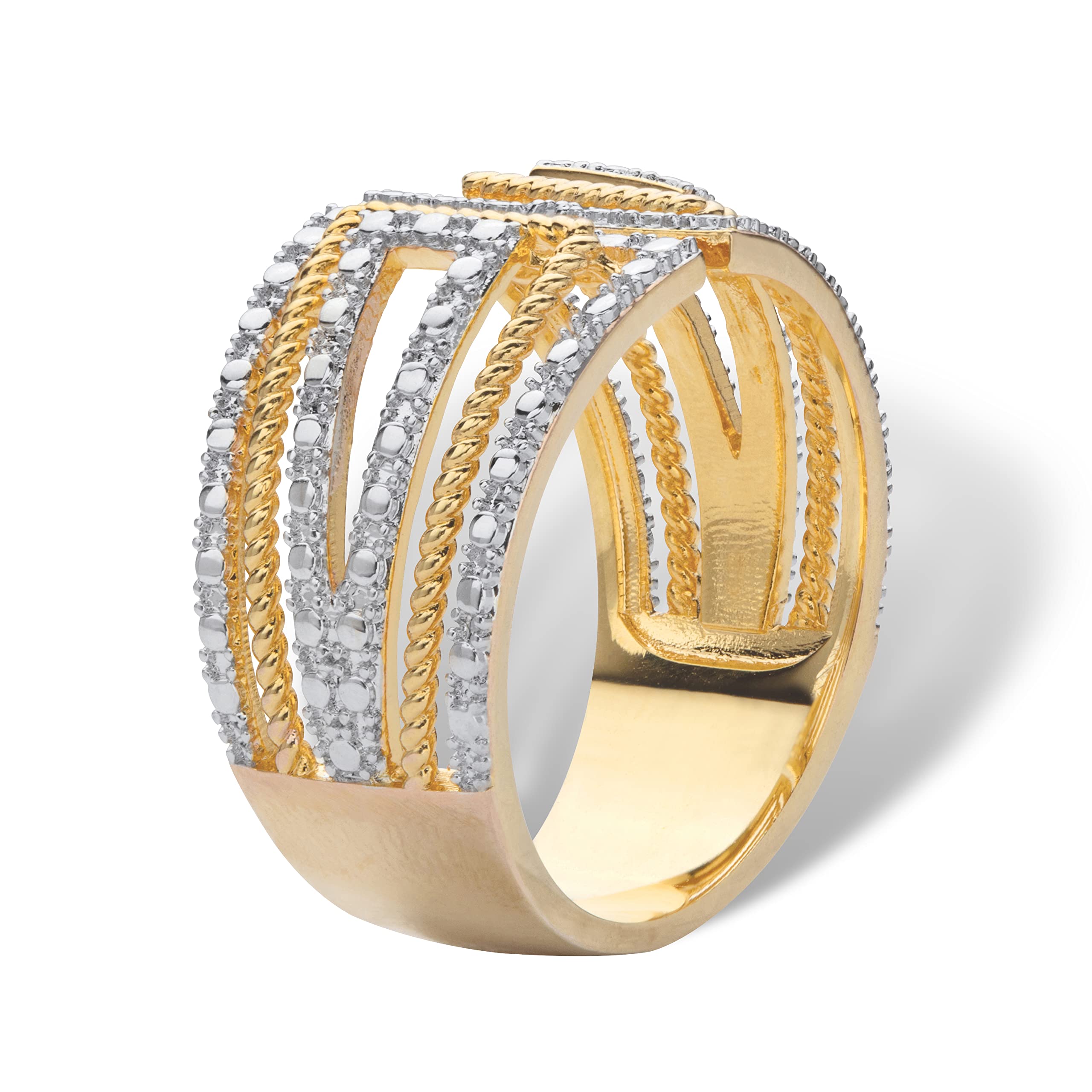 PalmBeach Yellow Gold-plated Genuine Diamond Accent Art Deco Two Tone Ring Sizes 6-10 Size 7